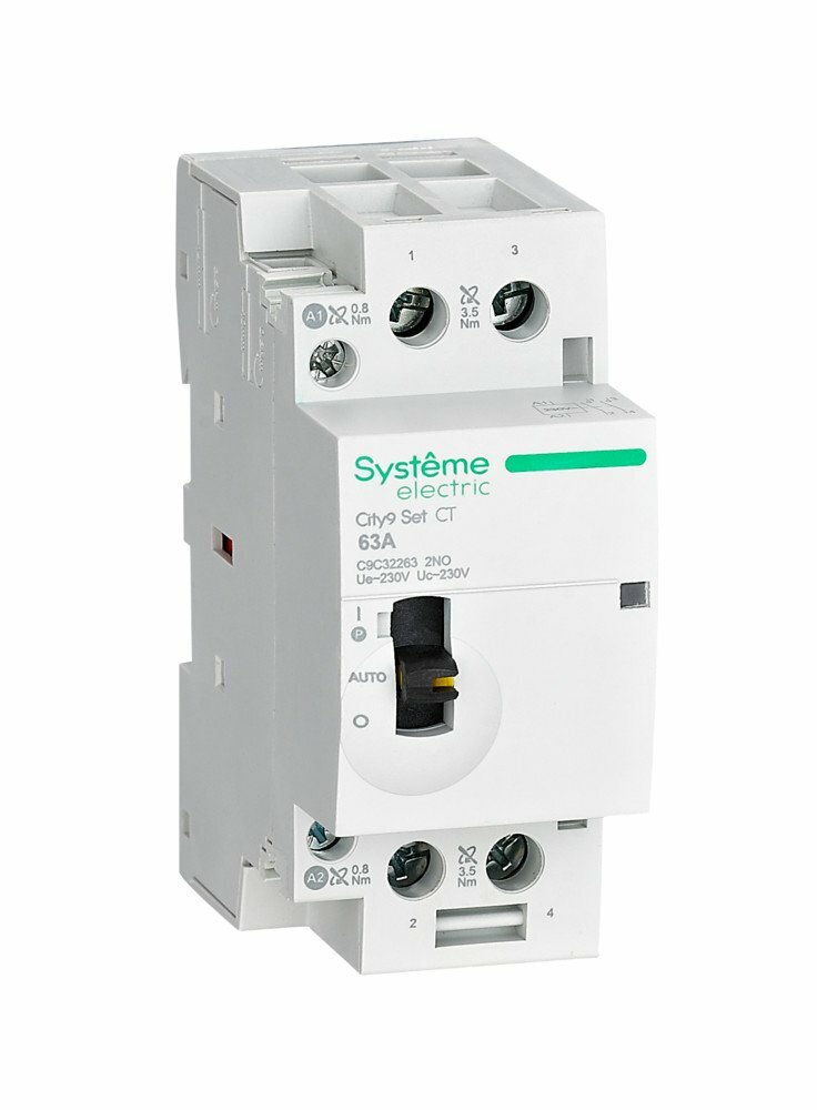 Systeme Electric City9 SET Модульный контактор 2P 2НО 63A, Ручное управление, AC 230В-230В, C9C32263