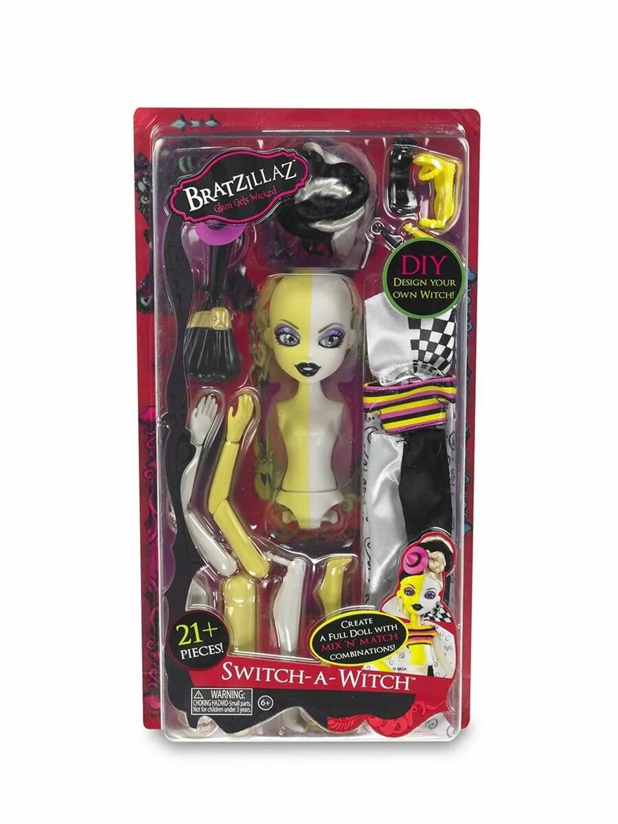 MGA Bratzillaz Switch-A-Witch Doll Братц Модная кукла-ведьма, С одеждой и аксессуарами, Игрушка своими руками, Подходит для детей старше 6 лет