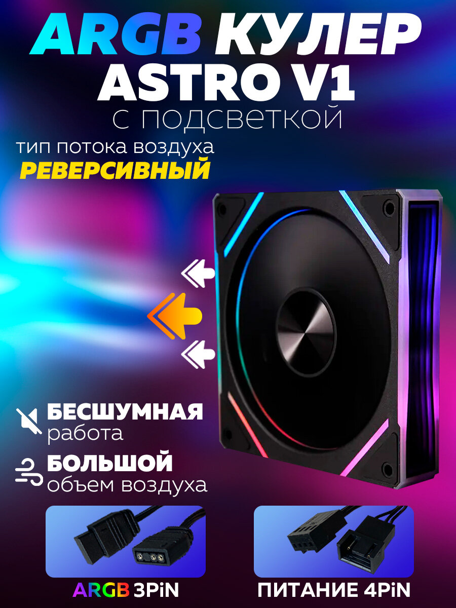 Черный Корпусный вентилятор для Компьютера Кулер Пк Astro 120мм ARGB