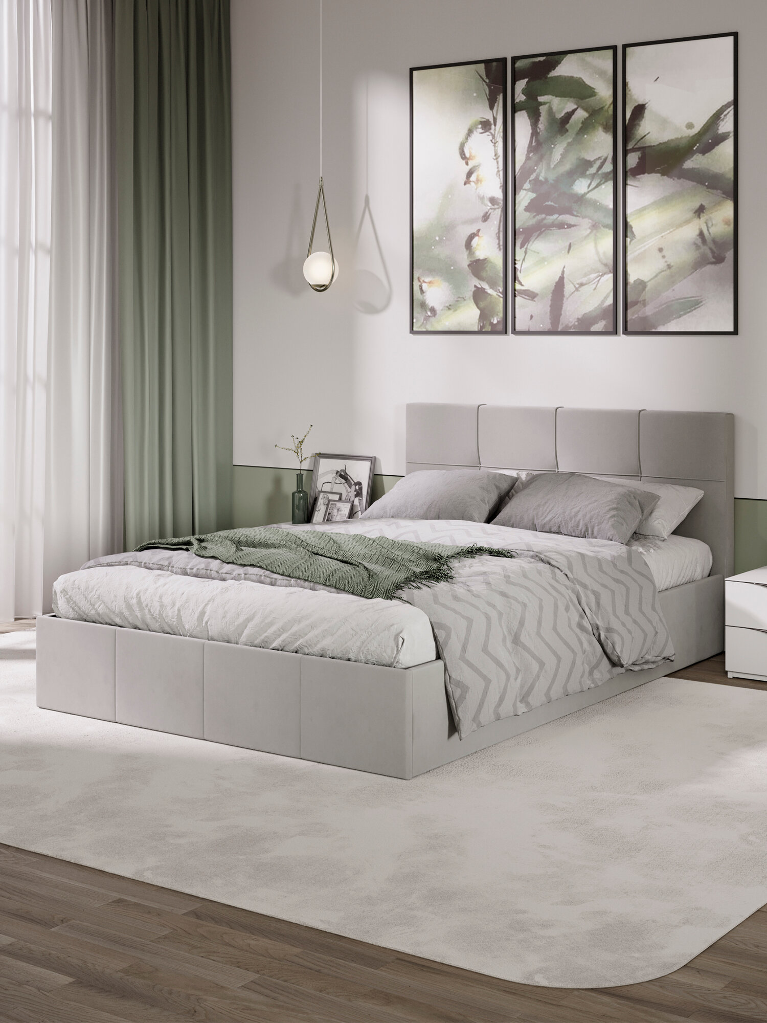 Лора Кровать с мягкой обивкой и заглушиной (1400) с ПМ Велюр Confetti Silver