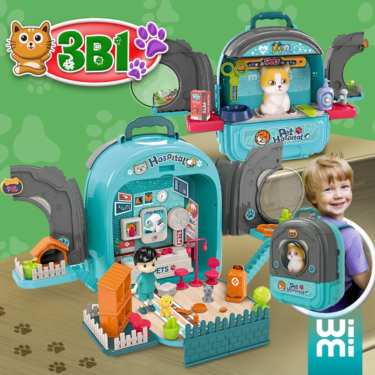 Игровой набор Ветеринар, игрушечный котик с аксессуарами, домашний питомец в рюкзаке, сюжетно ролевая игра