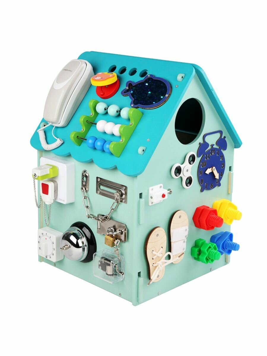 Развивающий бизиборд JIAYONG "Домик", 15 элементов, для детей от года, 40 см х 40 см