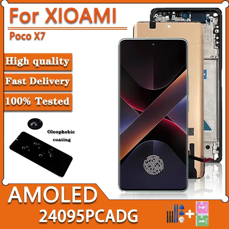 6,67 "AMOLED 120 Гц для Xiaomi Poco X7 24095PCADG ЖК-дисплей с цифровым преобразователем сенсорного экрана в сборе для Poco X7 рамка дисплея Black With Frame
