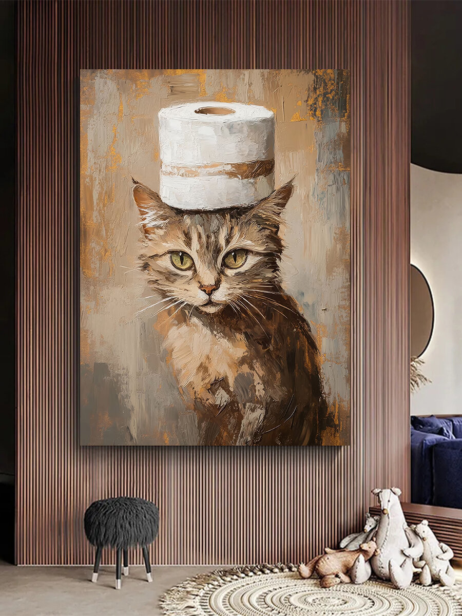 Картина на стену для интерьера - "Кот в туалете. Животные в туалете и ванной комнате" , 20х30 см.