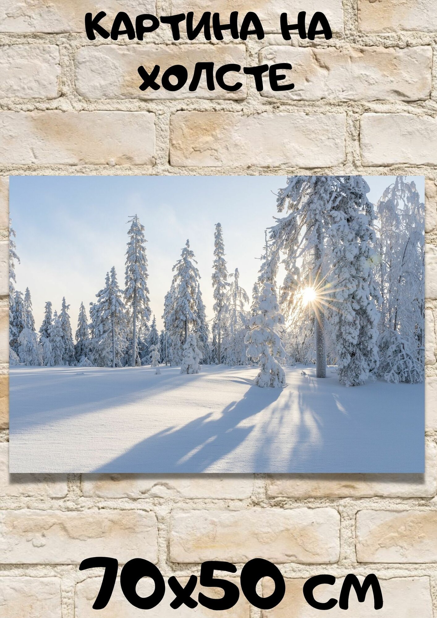 Картина со снегом и Зимой / Фотокартина зимний лес в сугробах