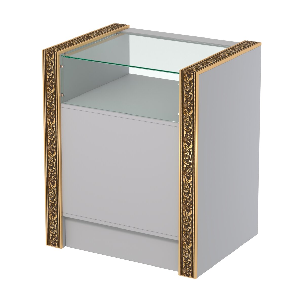 Недорогой прилавок с прозрачным верхом и декоративными молдингами №ПДМ-2-600, Серый