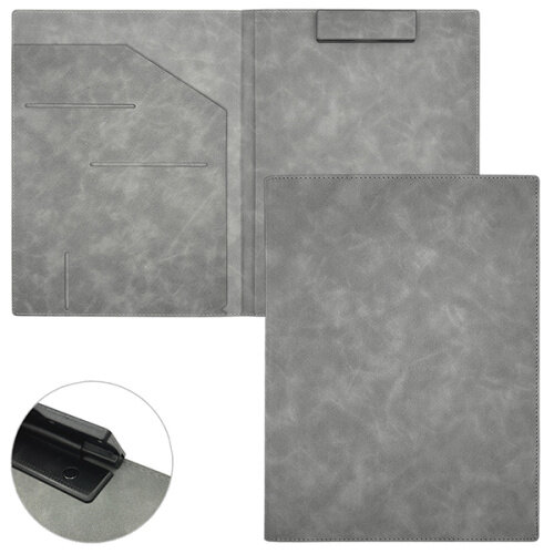 Планшет KWELT А4 с крышкой, внутренний карман с отделениями, светло-серый, кожзам, покрытие soft