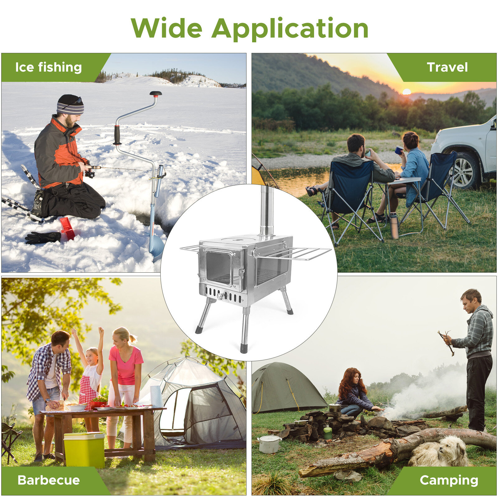 Дровяная печь для кемпинга на открытом воздухе, складная палатка из нержавеющей стали, дровяная печь