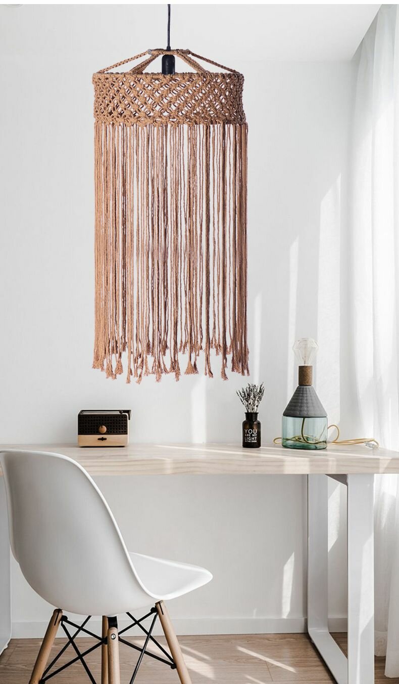 Абажур из макраме, подвесной светильник бохо, плетеный абажур для люстры потолочный
