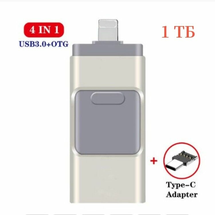 USB Флеш-накопитель,1 ТБ, серебристый