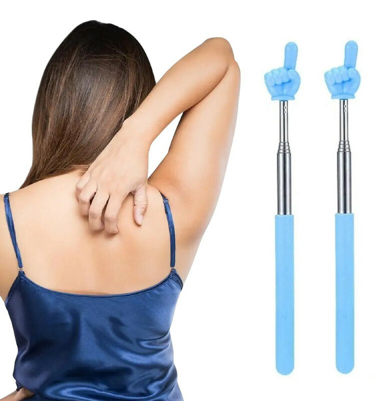 ДВЕ Чесалки для спины рука с пальцем телескопические голубые