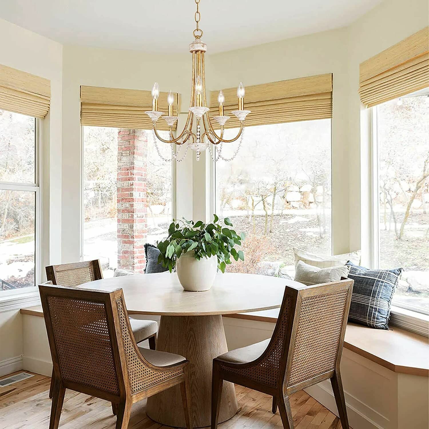 Люстра из кованого железа в стиле ретро с деревянными бусинками диаметром 50 см