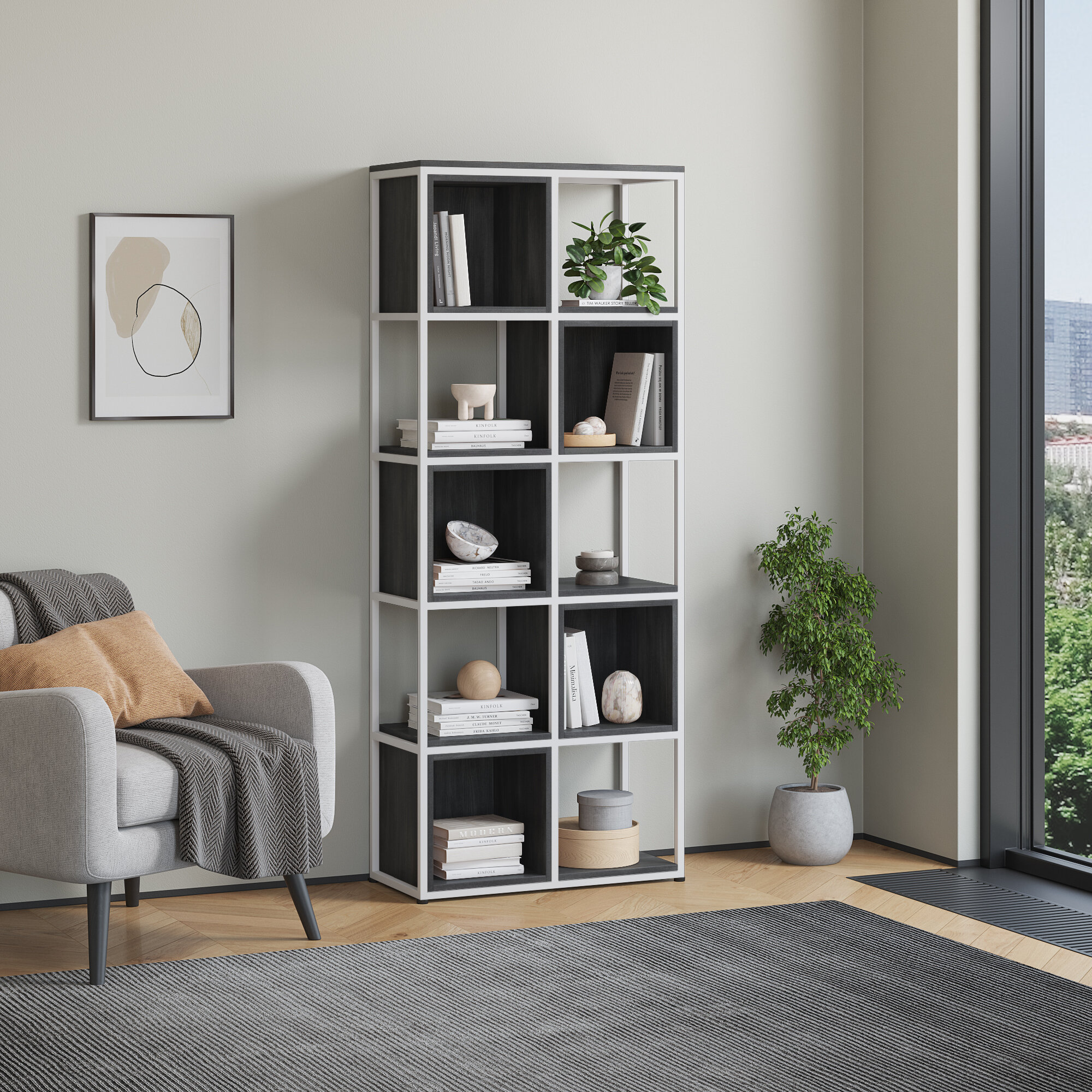 Стеллаж Айсберг Кубо v1 Белый/северное дерево темное