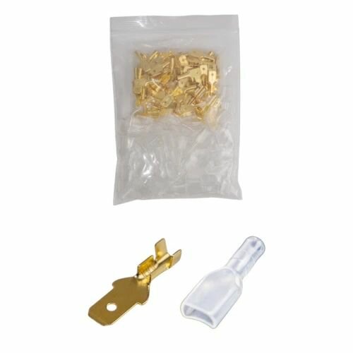 Клемма плоская 6.3мм (M) - 100 шт + Изоляционные втулки