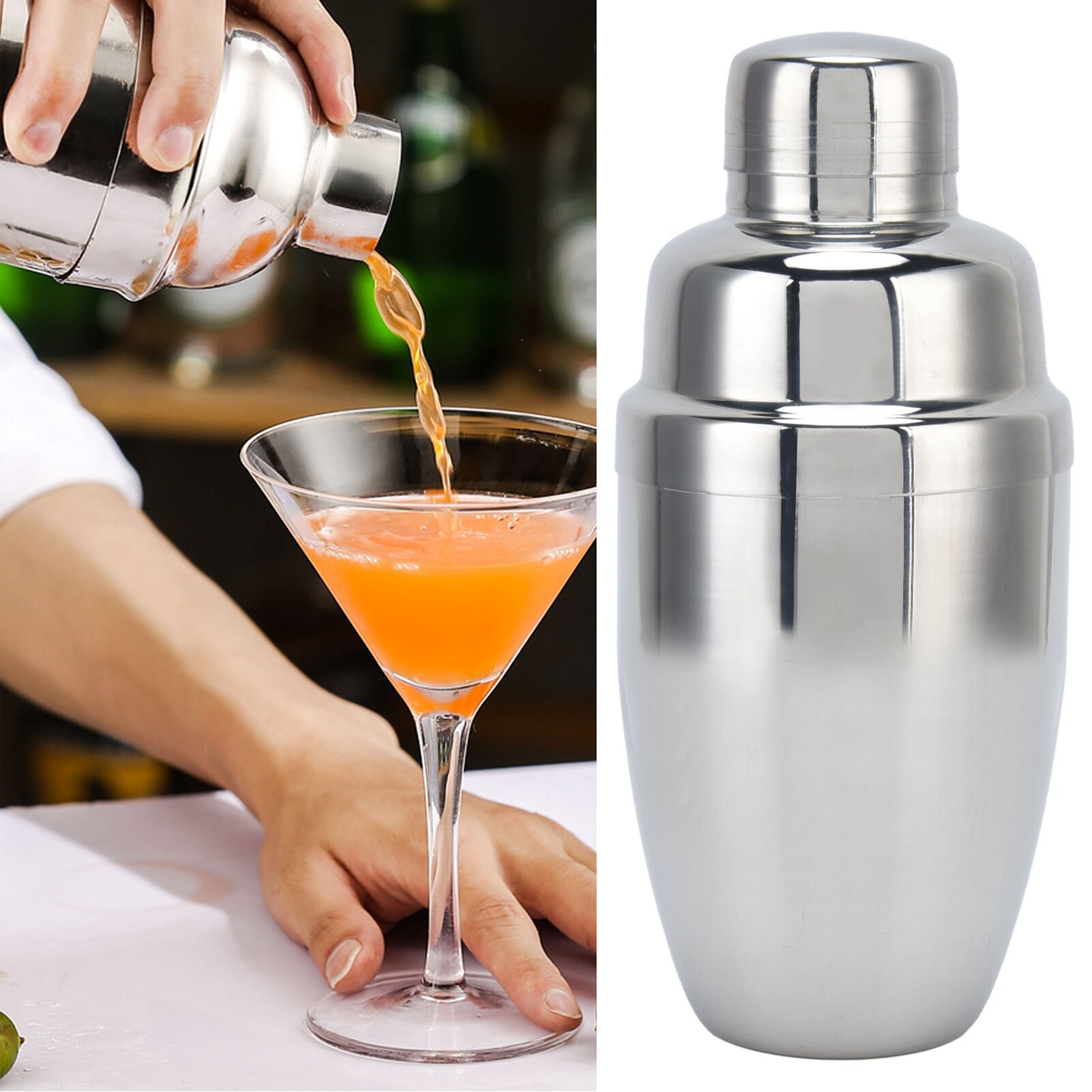 Коктейльный шейкер из нержавеющей стали, трехступенчатый миксер для напитков, шейкер для чая с молоком, инструмент для смешивания коктейлей для домашнего бара, вечеринки (серебро, 350 мл)