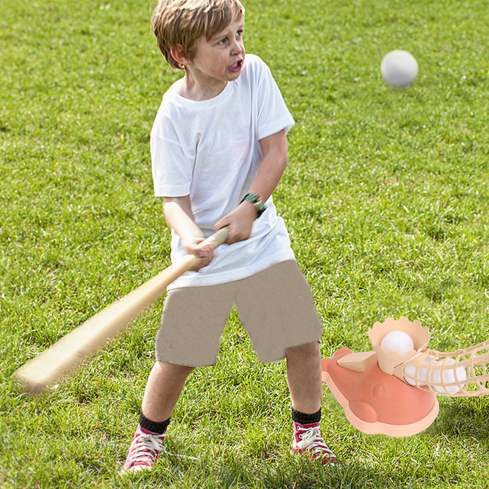 Машинка для подачи мяча для бейсбола, тренажер для упражнений на равновесие, для использования в помещении и на открытом воздухе, материал ABS, комплект: 1 шт. машинка для подачи, 1 шт. палка, 3 шт. мяча, 1 шт. сетевой порт, 2 шт. скользящие сетки