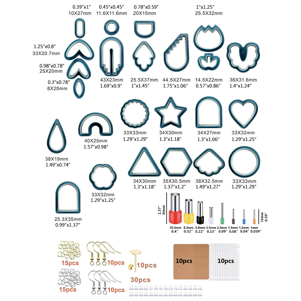 142 шт, набор резаков для полимерной глины, глиняные резаки для сережек с аксессуарами для сережек для изготовления ювелирных изделий из полимерной глины