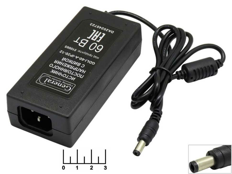 Блок питания 12V 5A 60W GDLI-60-A-IP20-12 General импульсный (5.5*2.5) без шнура (C13) (510005)