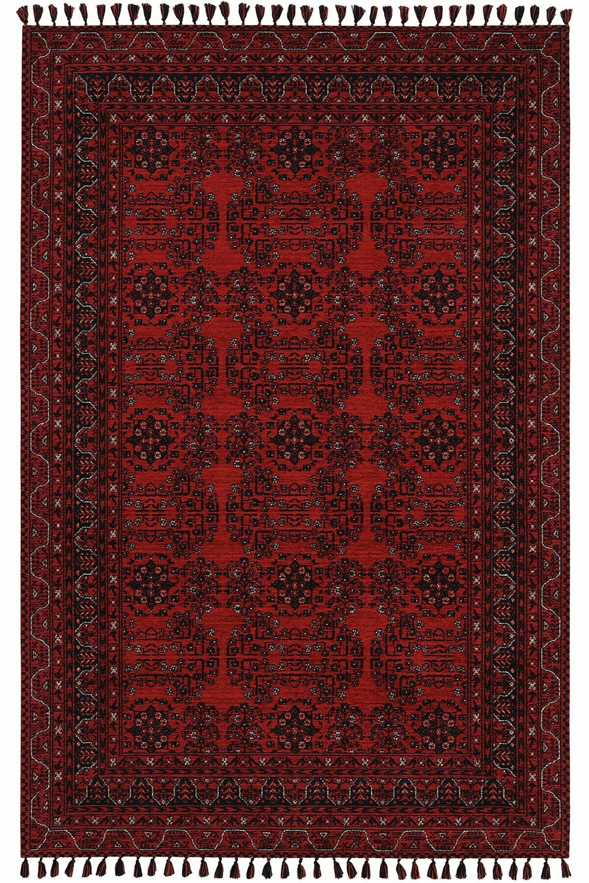 Ковер Cool Hali Atlas 02 Классический ковер 80x300 см цвета бархатный (темно-бордовый, черный, белый) с восточным орнаментом, моющийся, с противоскользящей основой