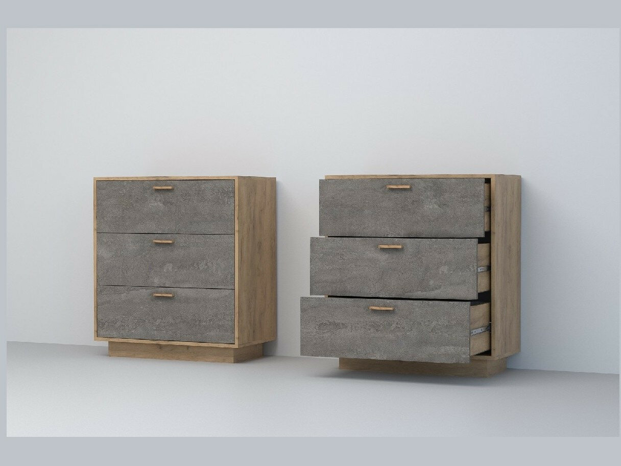 Комод К-3 ПД, в скандинавском стиле, Камень темный/Крафт золотой