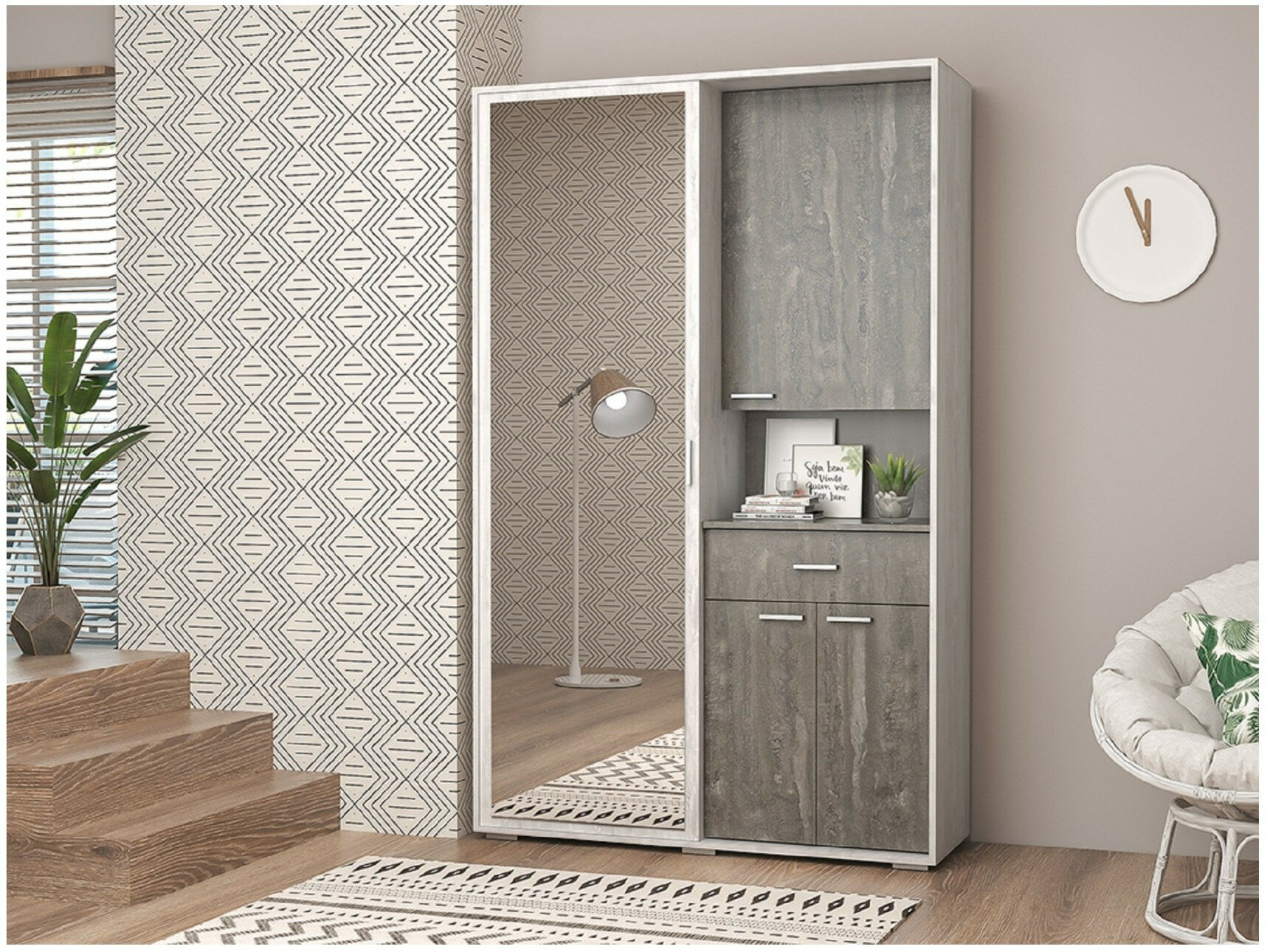 Прихожая 1200 ЛДСП, в современном стиле, (Бетон Светлый / Камень Темный)