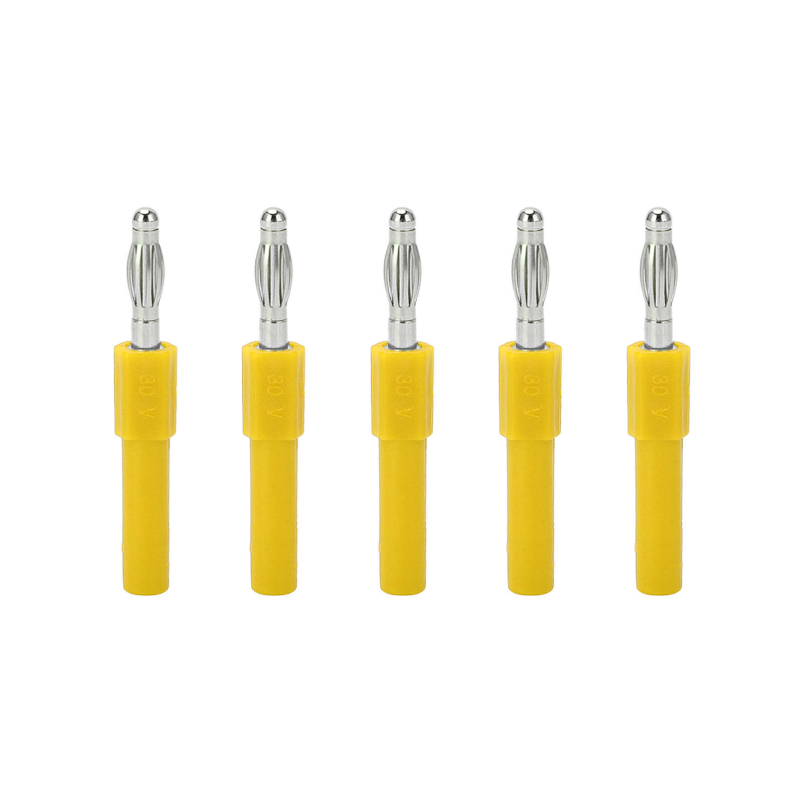 5 шт. адаптеров типа «банан» 4 мм, надежная связь, хорошая проводимость, переходник с 4 мм на 2 мм, желтый.