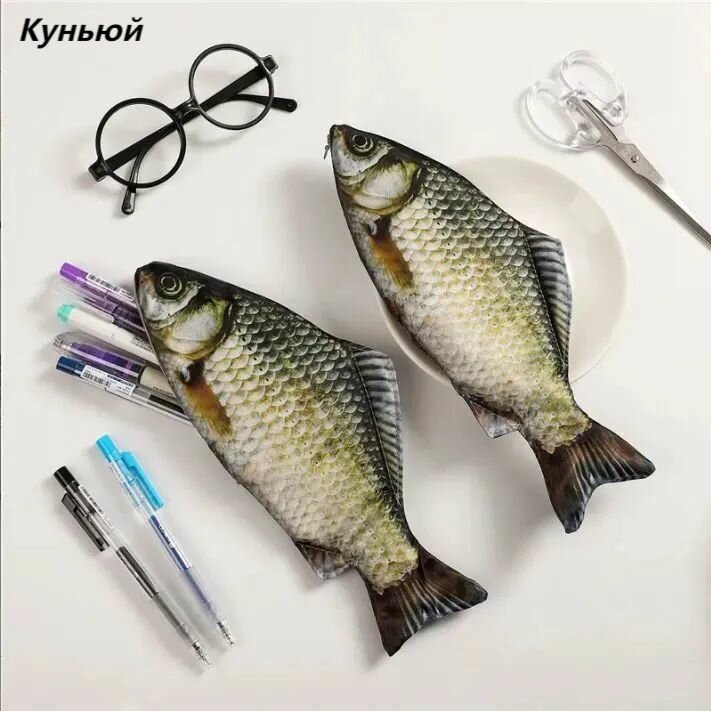 Пенал школьный-рыба, вместительный, мягкий, на молнии