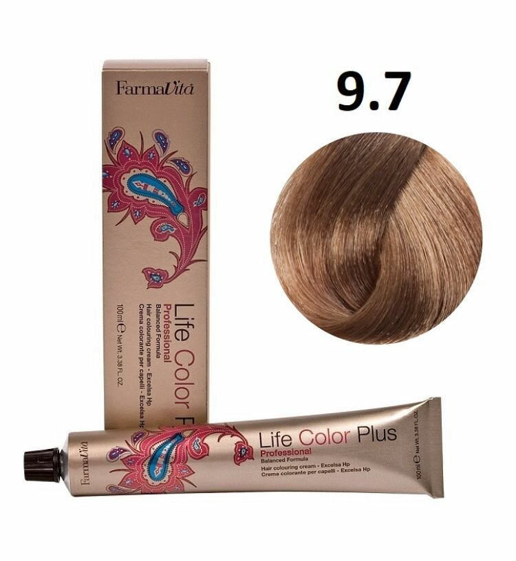 Крем-краска для волос Farmavita Life Color Plus 9.7 светлый блондин коричневый кашемир, 100 мл