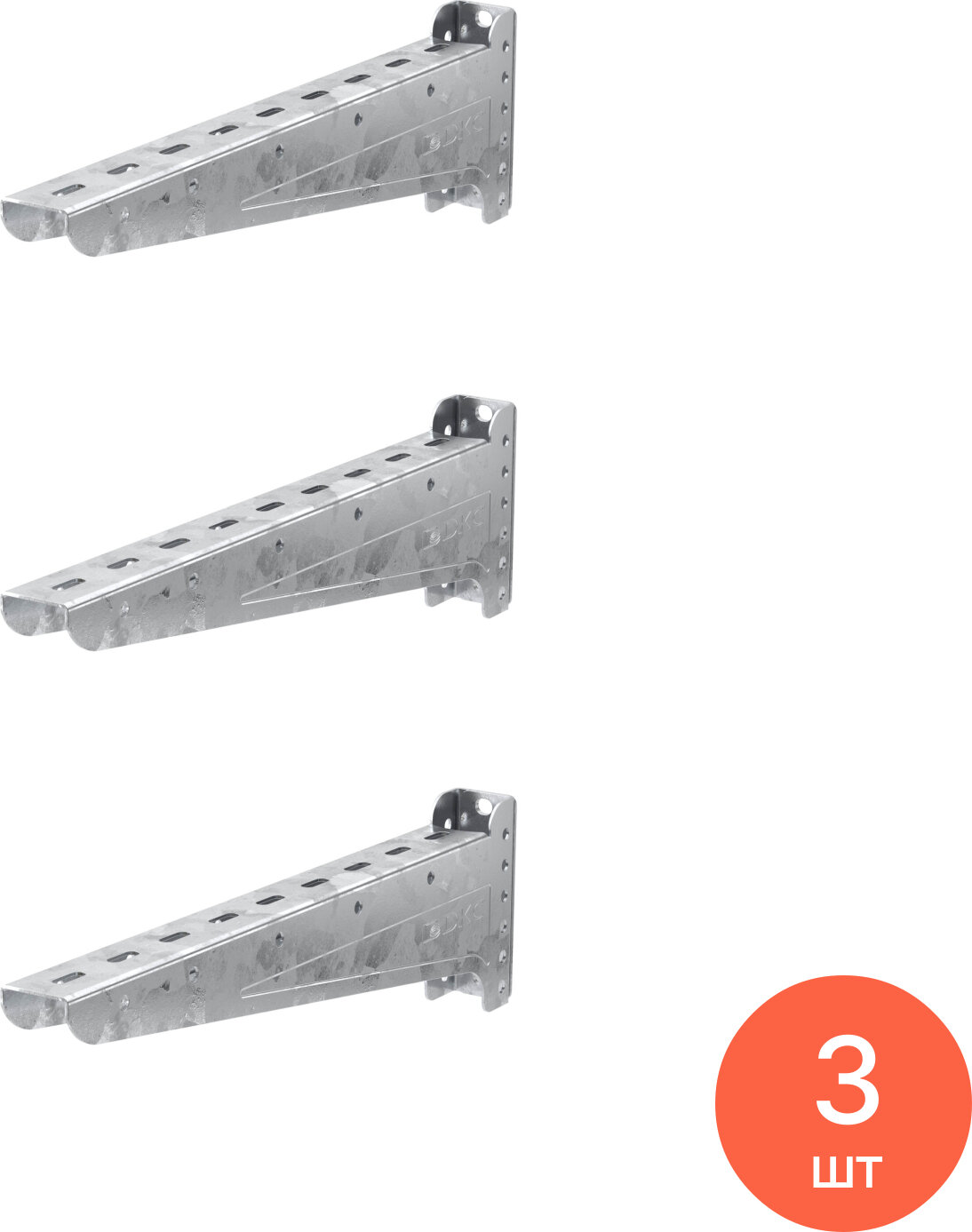 Консоль для кабельных лотков DKC / ДКС универсальная 90х44, сталь горячеоцинкованная, длина основания 100мм / крепеж (комплект из 3 шт)