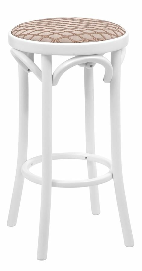 Полубарный деревянный табурет Венский 650 белая эмаль с мягким сиденьем из бежевой ткани