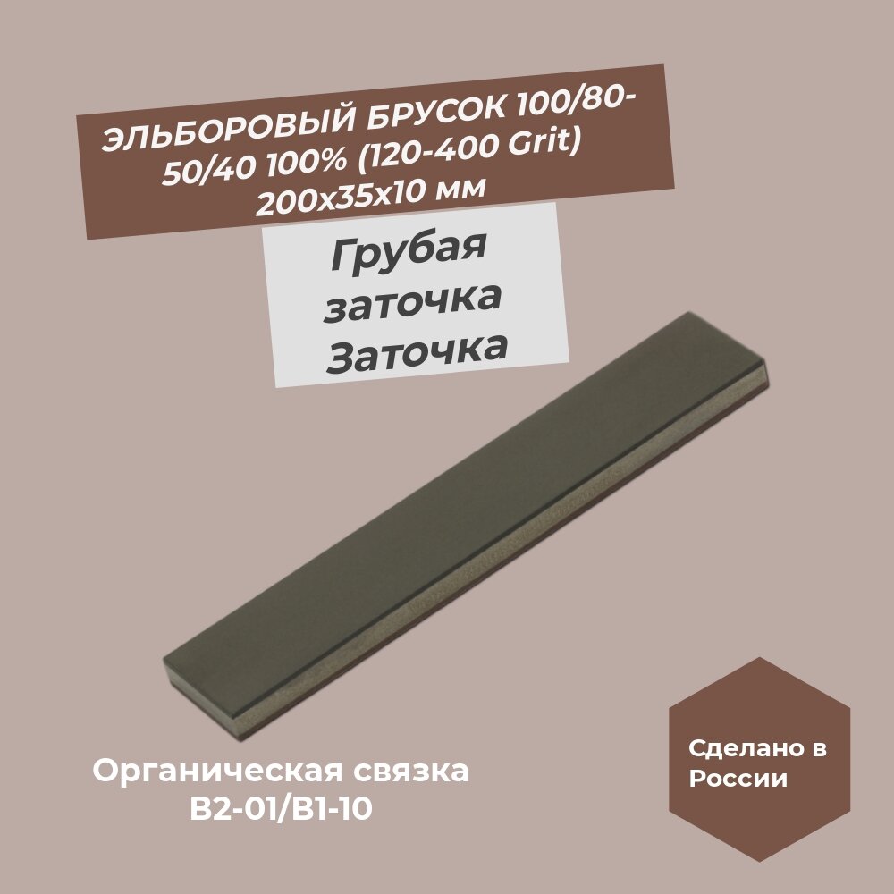 Эльборовый брусок 200х35х10 100/80 (120 Grit)-50/40 (400 Grit) 100% CBN