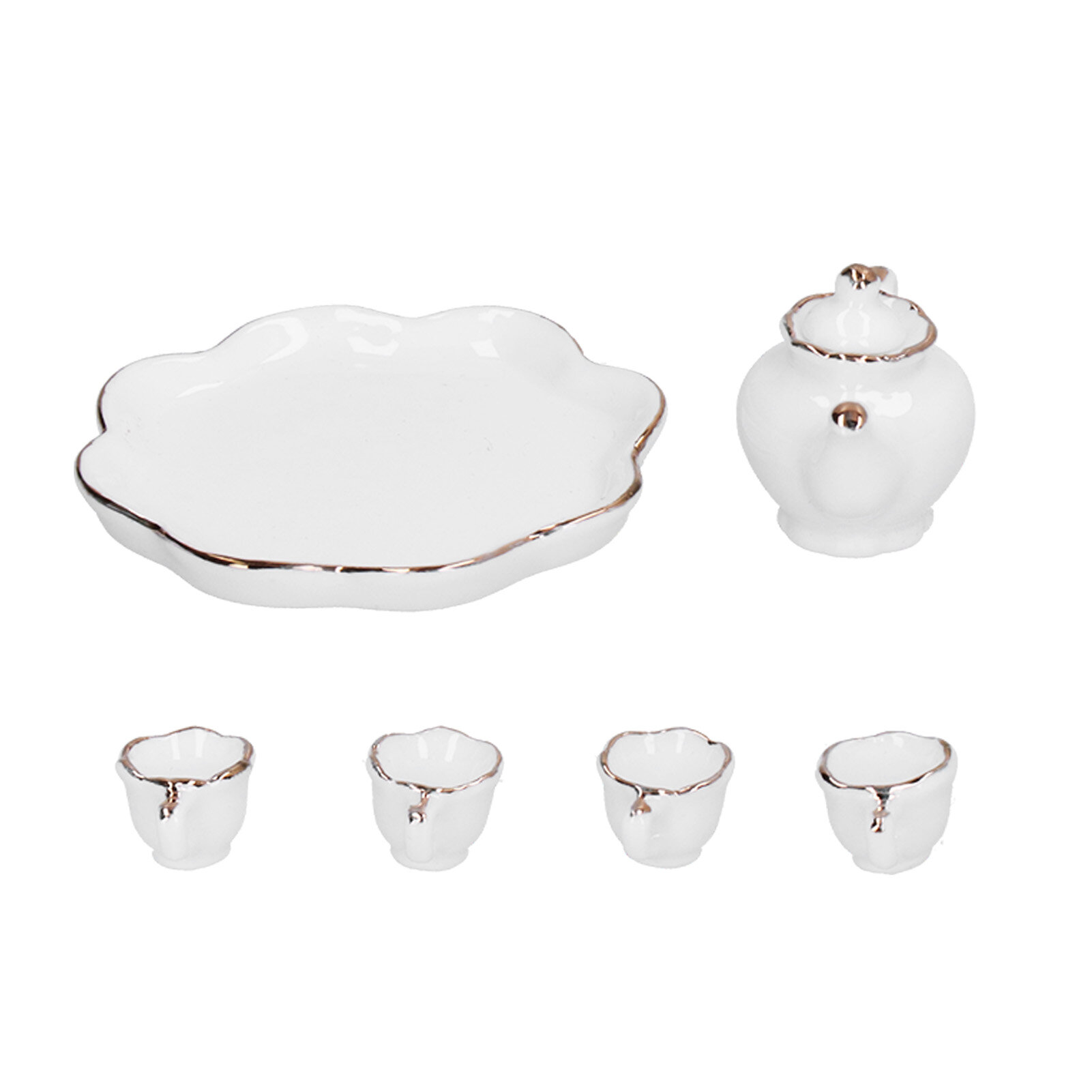 Чайный сервиз для кукольного домика в масштабе 1:12: миниатюрная чайная чашка, чайник, поднос, украшения, кухонные аксессуары, белый.