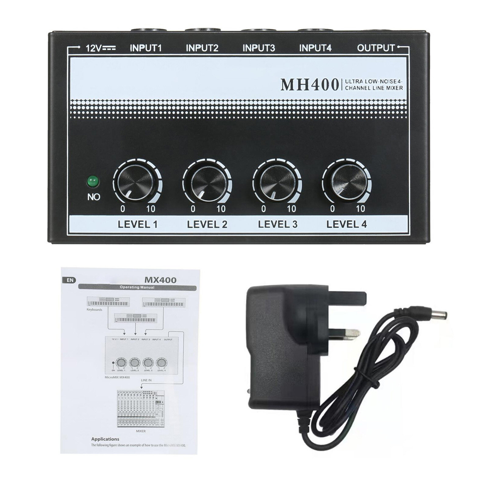 Миниатюрный портативный аудиомикшер с 4 каналами и регулировкой громкости.