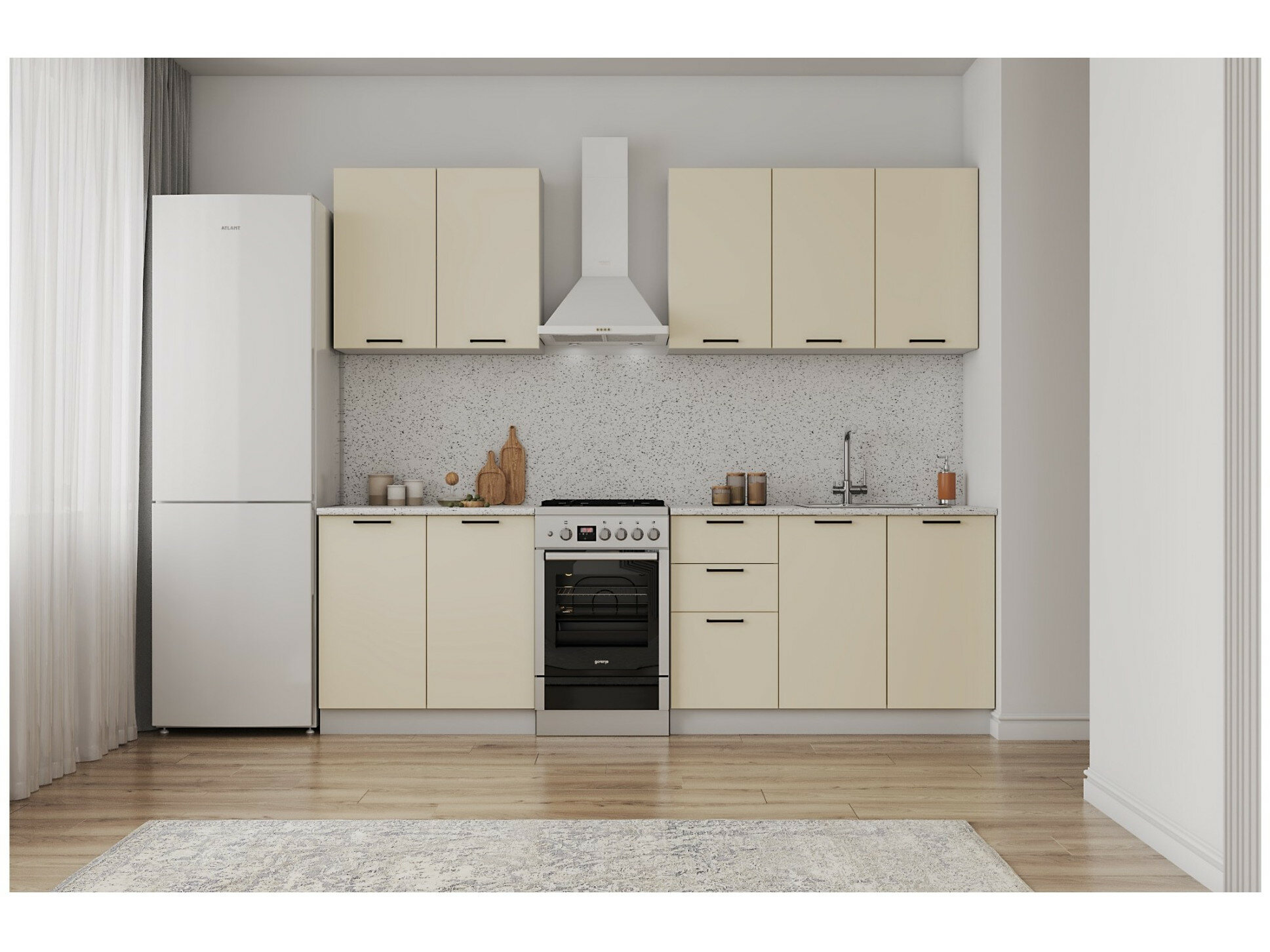 Кухонный гарнитур 2,0м в стиле минимализм, Паннакотта софт (МДФ)