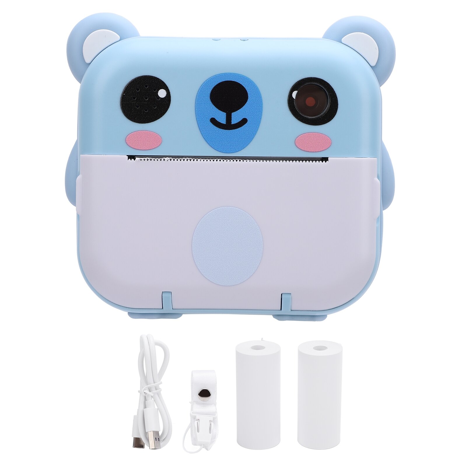 Фотоаппарат мгновенной печати с бумагой для печати, 2-дюймовый TFT-экран 320x240, поддержка музыки и игр 1080p, аккумулятор 1000 мАч, цифровой фотоаппарат мгновенной печати для детей, подарок, синий.