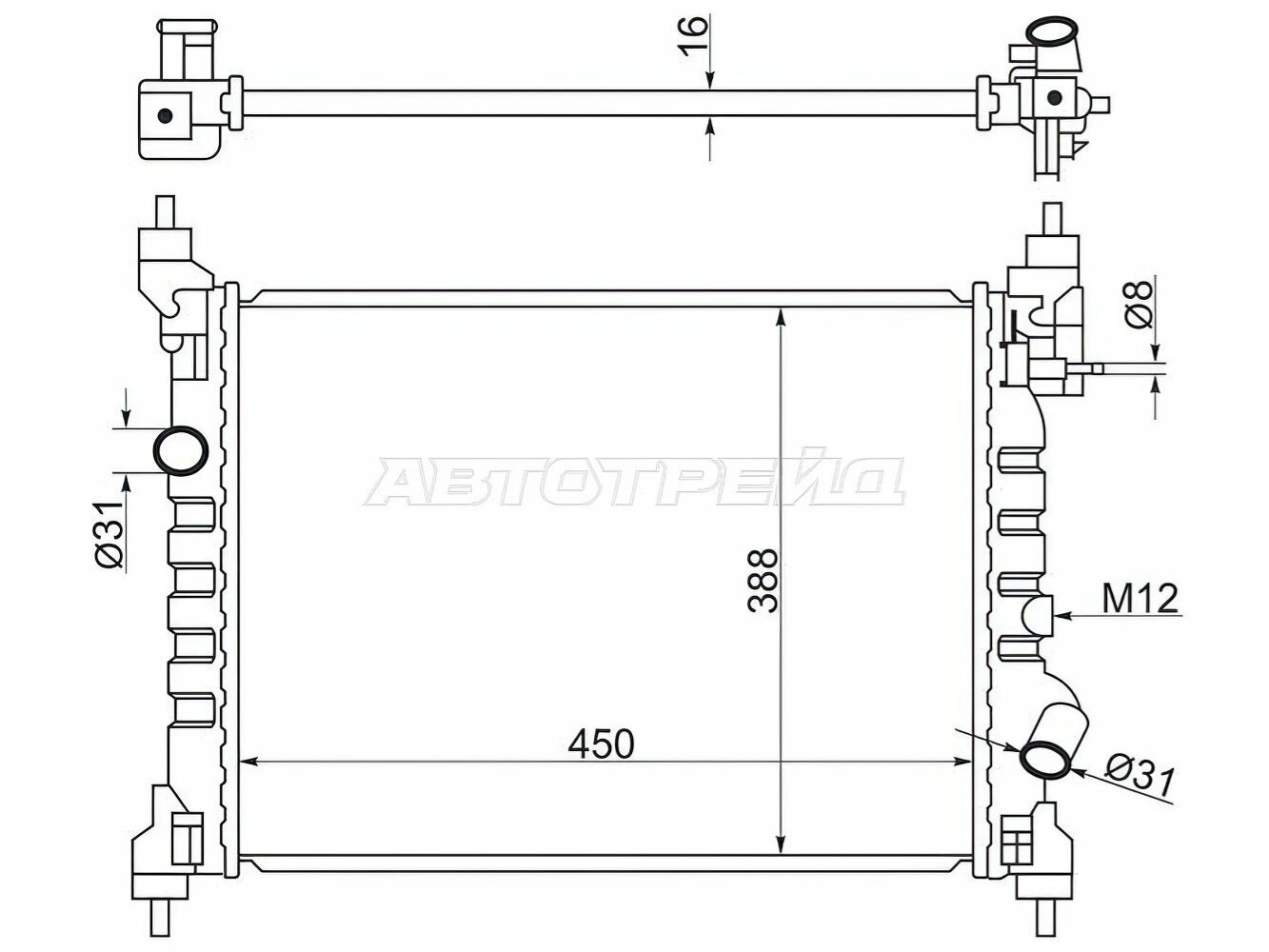 Радиатор охлаждения двигателя для Шевроле Спарк, Дэу Спарк, Равон R2 арт CH00021 SAT
