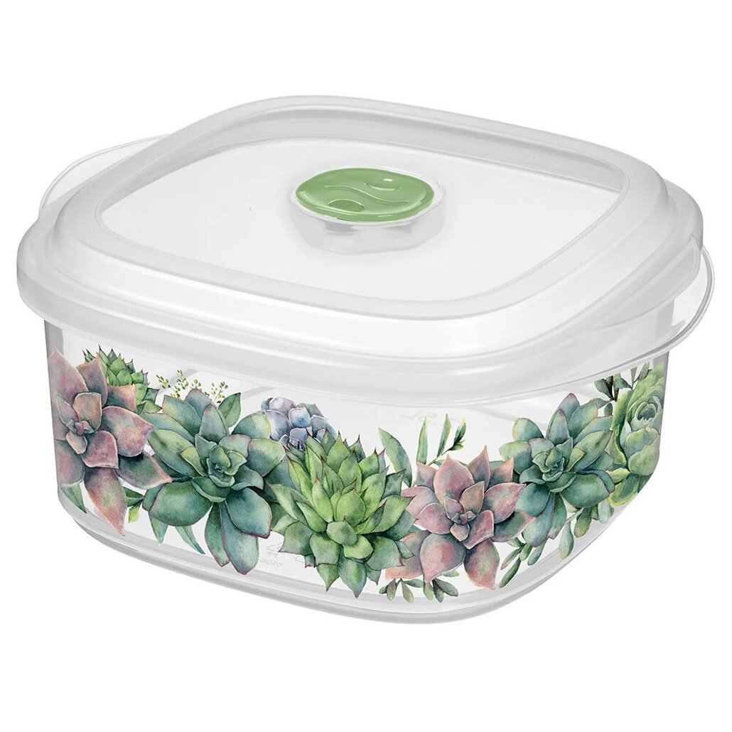 Емкость для СВЧ 1,6л с декором, прозрачная, для хранения продуктов