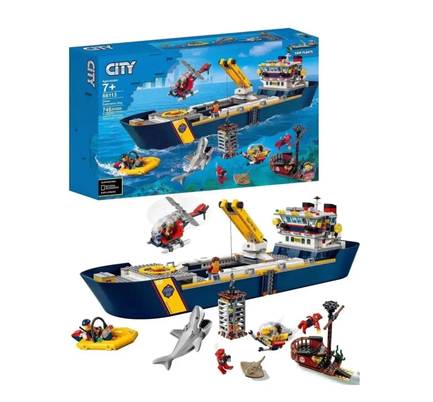 Конструктор Исследовательское судно 66113 Cities / Ocean Exploration Ship / Корабль Сити 745 деталей