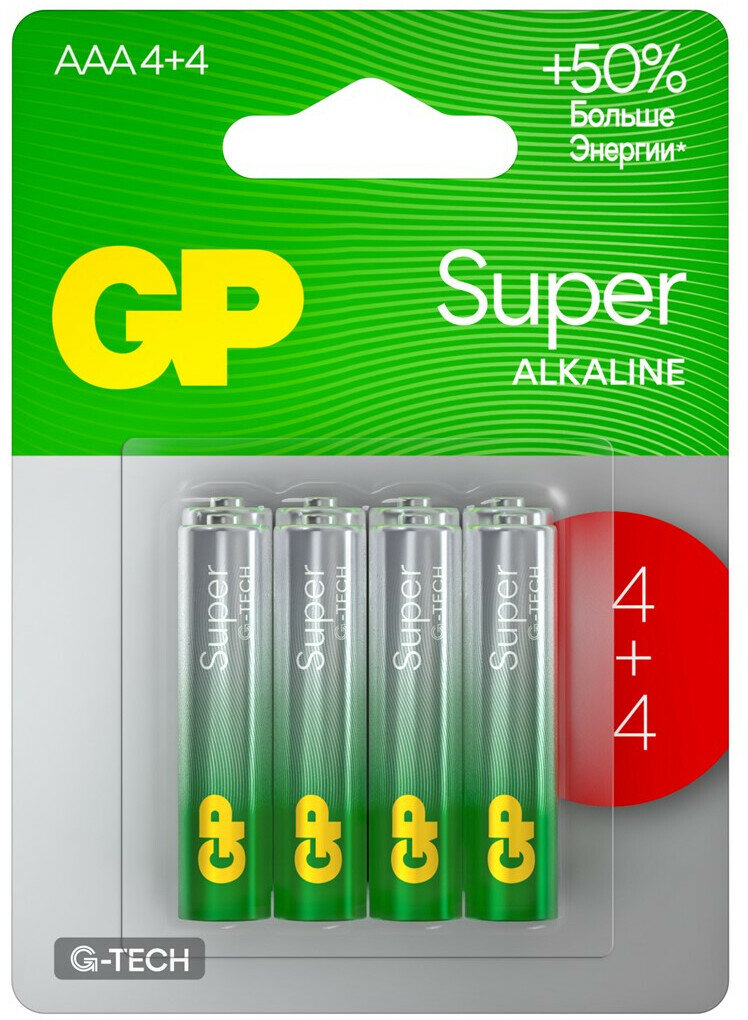 Батарейка GP G-Tech Super Alkaline (AAA, 8 шт.) (24AA214/4-2CRSBC8) (4891199222672)