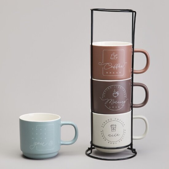 Набор кружек Lefard 4 шт. на метал. подставке 360 мл