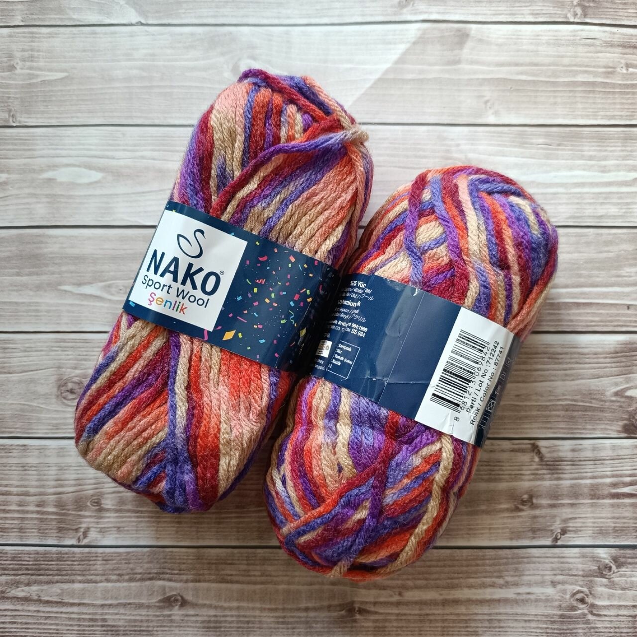 Пряжа Nako Sport wool Senlik, набор 3 мотка, цвет 87741, вес мотка 100 гр, длина нити 120, состав 25% шерсть, 75% акрил