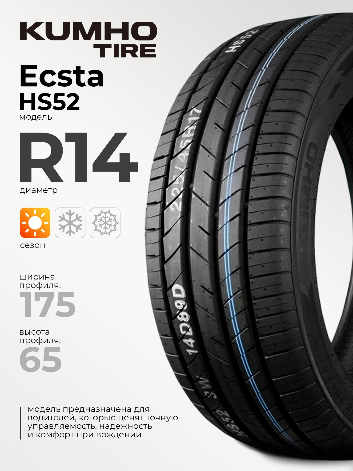 Летние шины Kumho Ecsta HS52 175/65 R14 82H
