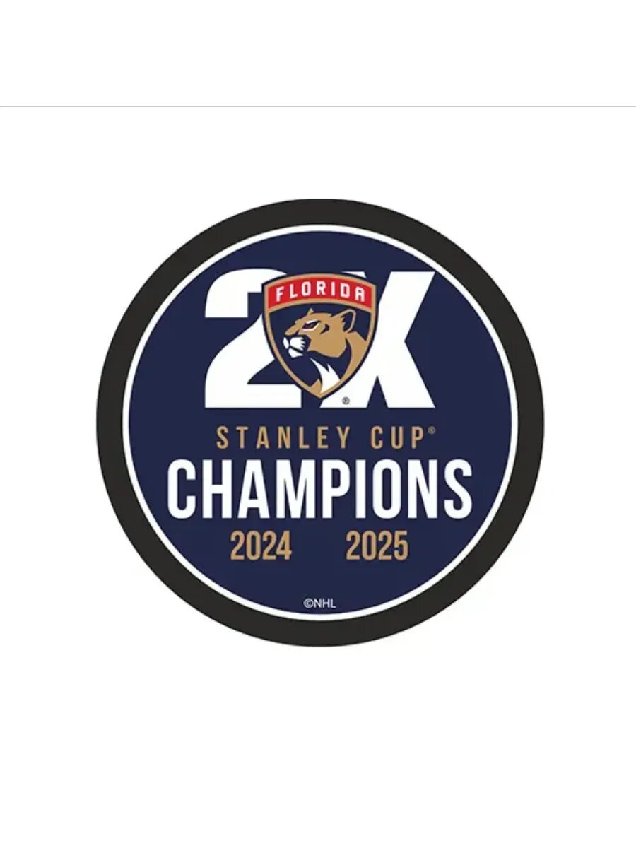 Шайба хоккейная NHL Champions 2X Stanley Cup, черная с логотипом Florida Panthers