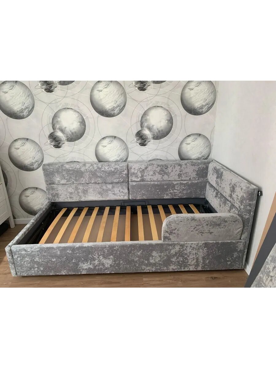 Кровать детская угловая в мягкой обивке, ЛДСП, ППУ, ортопедическая, 80x160 см