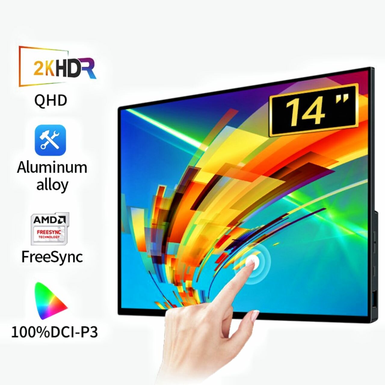 14" Портативный сенсорный монитор VCHANCE 2K IPS 2240x1400, 60 Гц