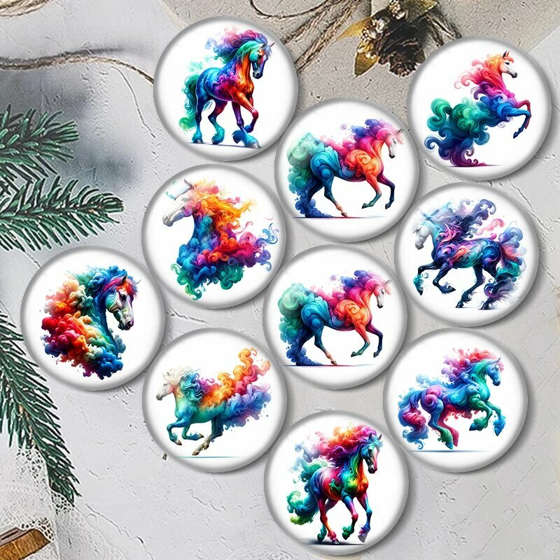 Дымовые лошади клипарты стеклянные кабошоны 10 шт. 18 мм, 10pcs-BG4010-mixed