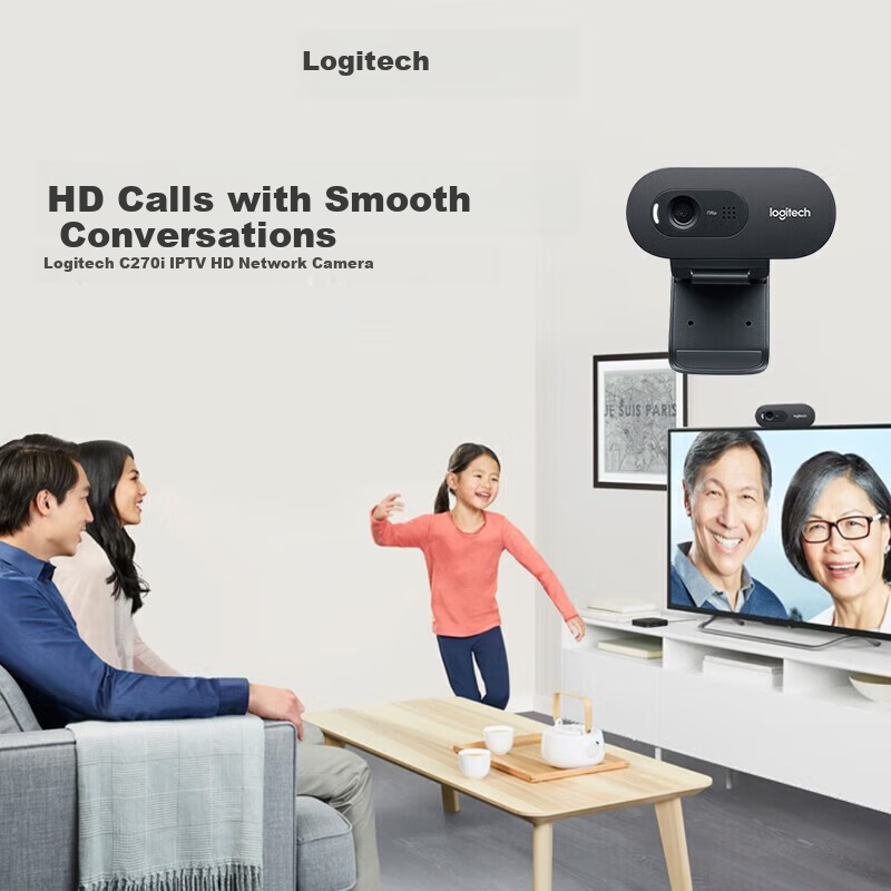 Logitech C270i HD Webcam USB Computer Laptop Desktop Webcam Video Calling Conference Home Online Class Webcam with Microphone