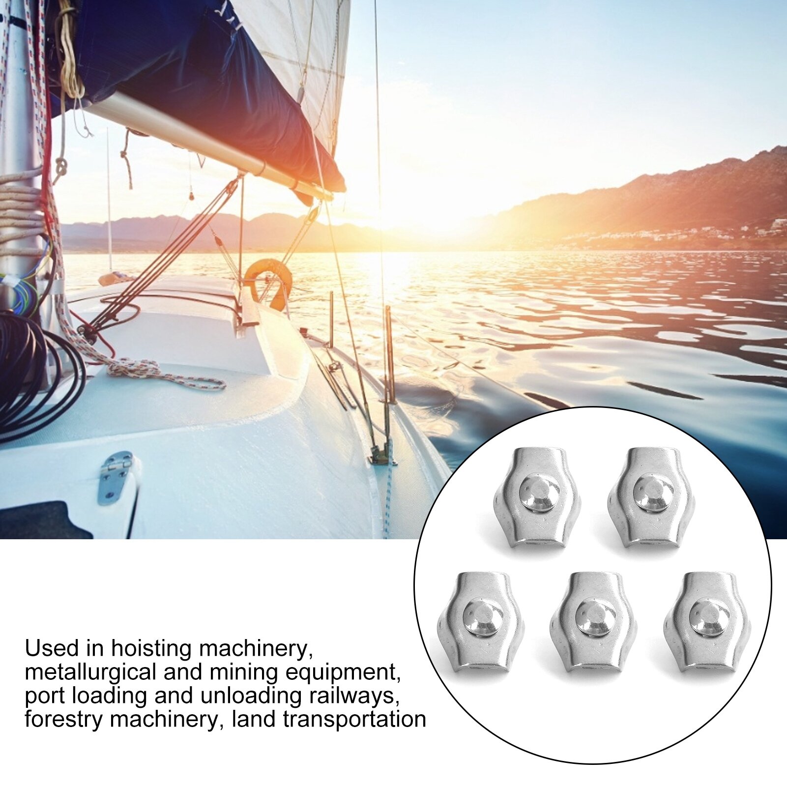 5 шт, веревочный зажим, симплексный зажим для фиксации морского оборудования из нержавеющей стали для подъемного оборудования, 3 мм/0,12 дюйма