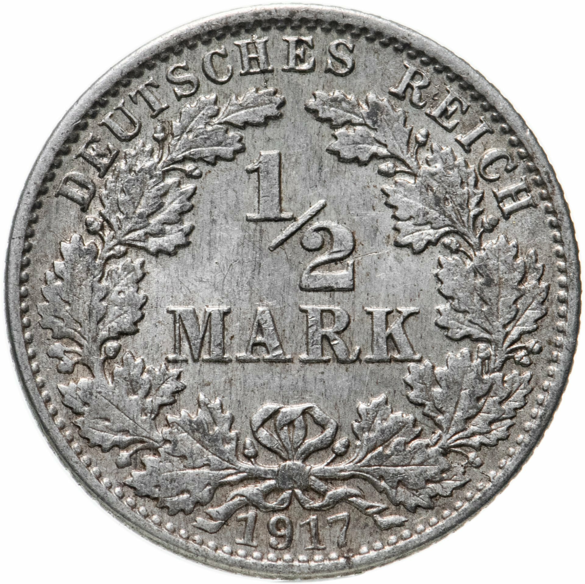 Германская империя 1/2 марки mark 1905-1919 из серебра 900 пробы, Серебро 900, в сохранности VF-XF