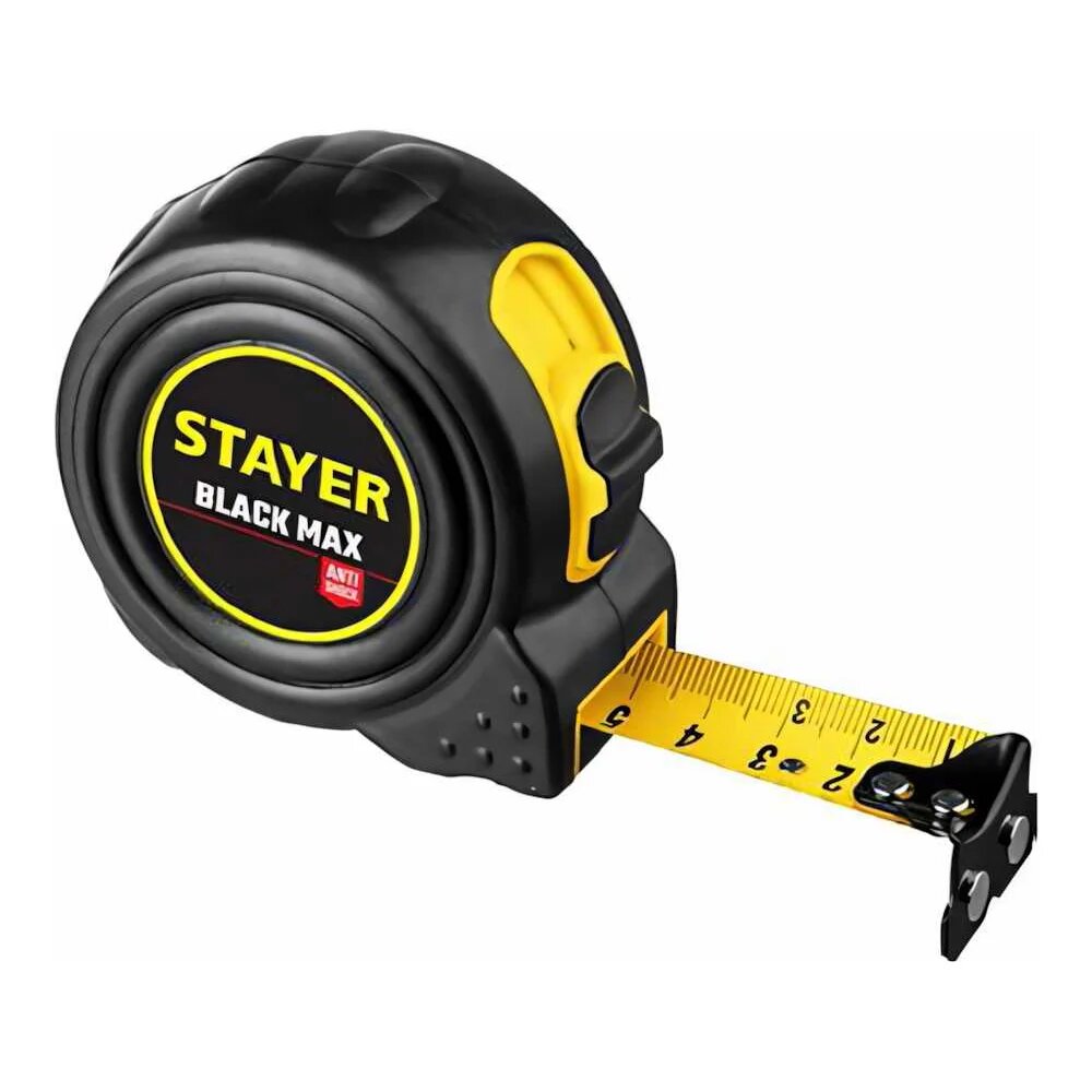 Stayer BlackMax 10м / 25мм рулетка в ударостойком полностью обрезиненном корпусе и двумя фиксаторами 3410-10_z02